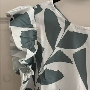 Dresses | White Flutter Mini Dress With Sage Green Leaf Print | Poshmark